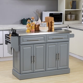 Multi Kitchen Island Set with Wheels, Stainless Steel Top, Drawers ...