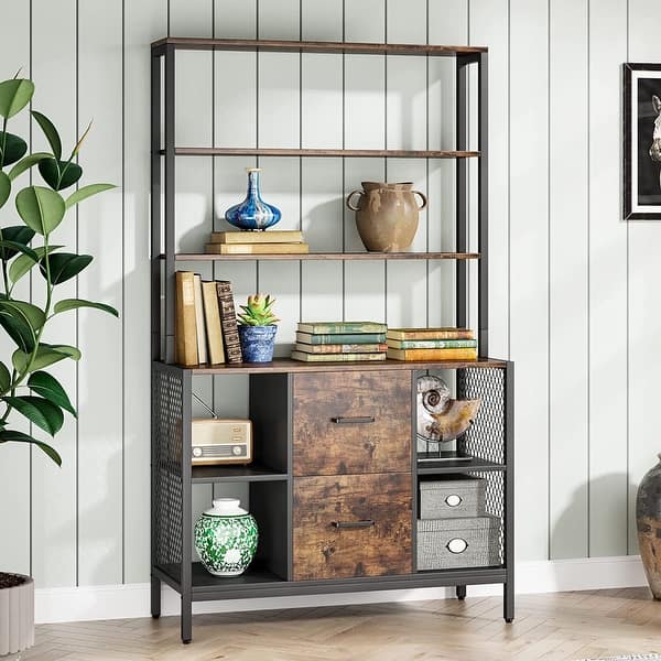 Industrial Letter Size File Cabinet with 4-tier Bookshelf Combo - Bed ...