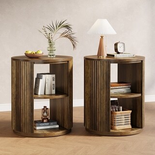 3-Tier Round End Table, Farmhouse Round Side Table with Fluted Design ...