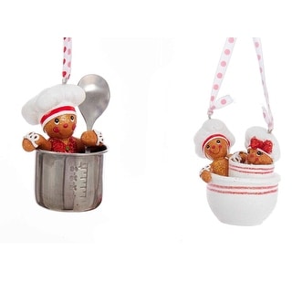 Red and White Gingerbread Chefs Baking Christmas Holiday Ornaments Set ...