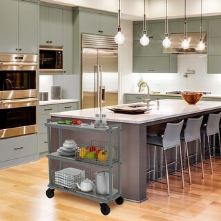 Green Bar Cart for Home, 3 Tier Wine Cart w/ Removable Baskets Stroage ...