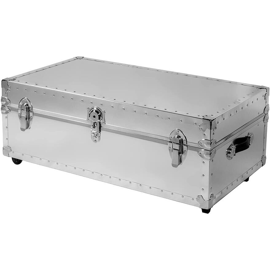 Underbed Steel Trunk with Wheels (Smooth or Embossed) - Silver - Bed ...