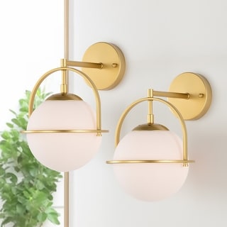 Modern Gold Wall Sconces with White Globe Glass for Bedroom 2 Pack ...