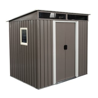 6 x 5FT Outdoor Metal Storage Hut with Window and Built-in Metal Base ...
