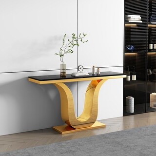 Modern Rectangular Marble Console Table with U-Shape Stainless Steel ...