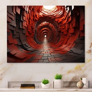Designart "Abstract Square Red Wood Tunnel II" Tunnels Metal Art Print ...