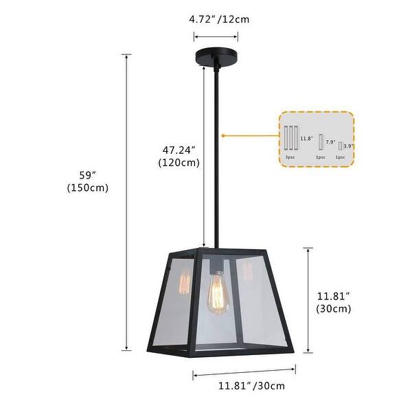 Modern Black 1-Light Grey Glass Design Trapezoidal Hanging Lamp - Bed ...