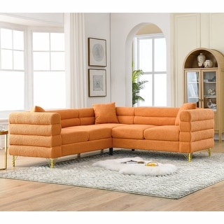 Orange L-shaped Sectional Sofa w/ 3 Pillows, 5 Seater Corner Couch w ...