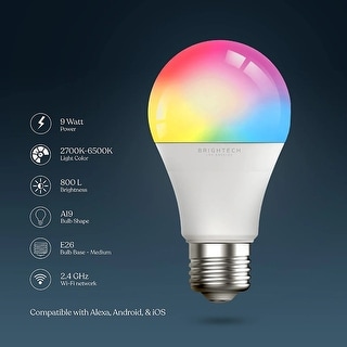 Brightech 9-Watt A19 Dimmable Color Changing E26 LED Light Bulb 2700K ...