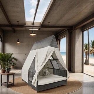 Outdoor Daybed Patio Lounge Bed with Adjustable Backrest Double Sun ...