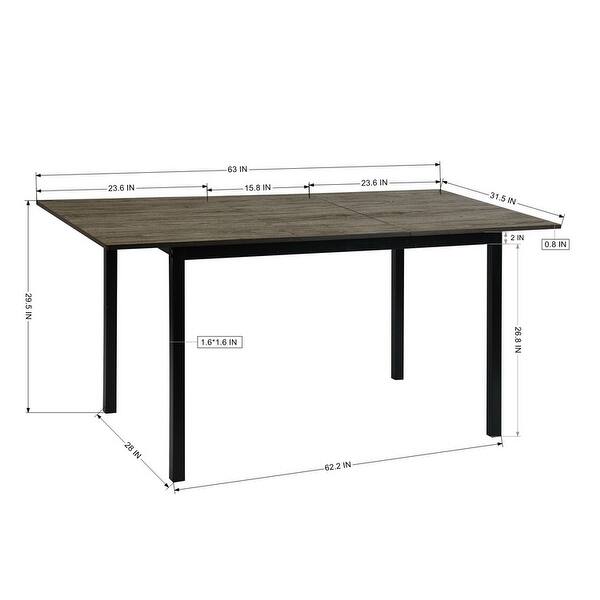 63" L Extendable Dining Table, Removable Self-Storing Leaf, Grey wood ...