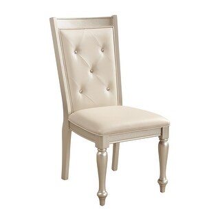 Traditional Silver Finish Dining Side Chairs 2pc Set Button-Tufted ...