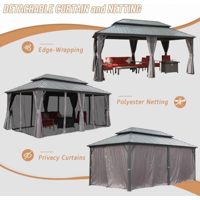 12' X 20' Hardtop Gazebo, Aluminum Metal Gazebo with Galvanized Steel ...