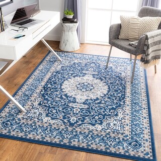 Aurelia Hana Navy Blue Medallion Area Rug - On Sale - Bed Bath & Beyond ...