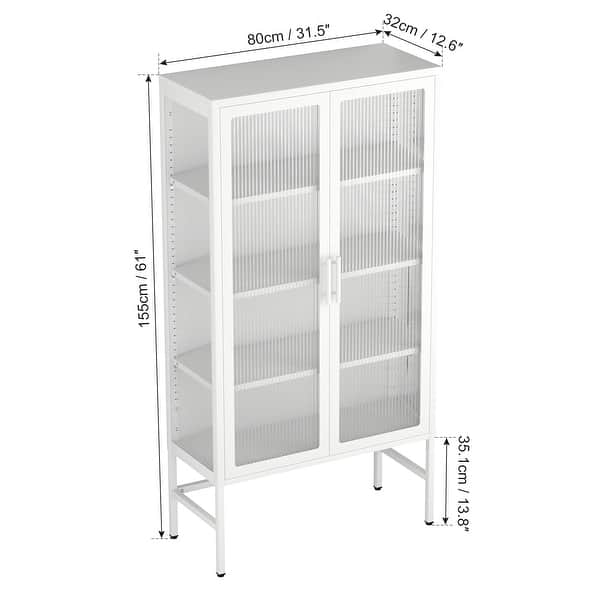 Glass Door Storage Cabinet with Adjustable Shelves Steel Sideboard ...