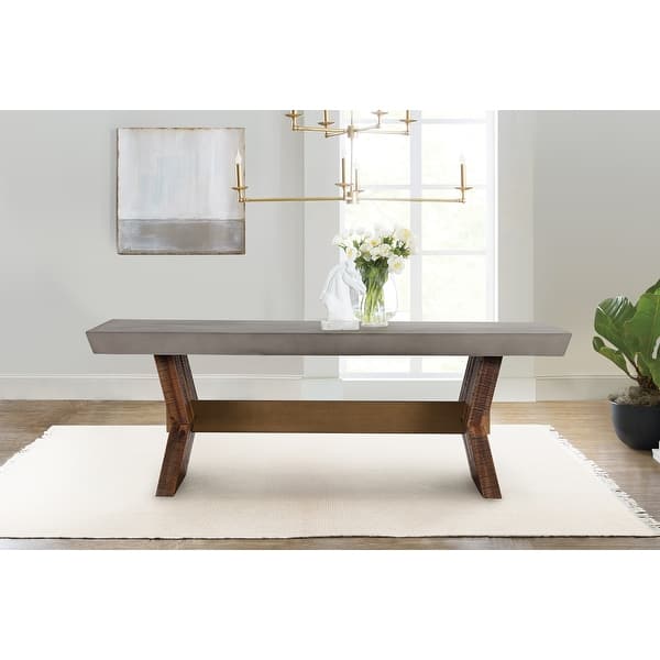 Picadilly 87 inch Acacia Solid Wood and Concrete Rectangular Dining Table with Trestle Base ...