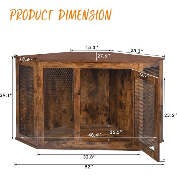BOSSIN Corner Dog Crate Furniture,44/52 inch Wooden Dog Kennel ...