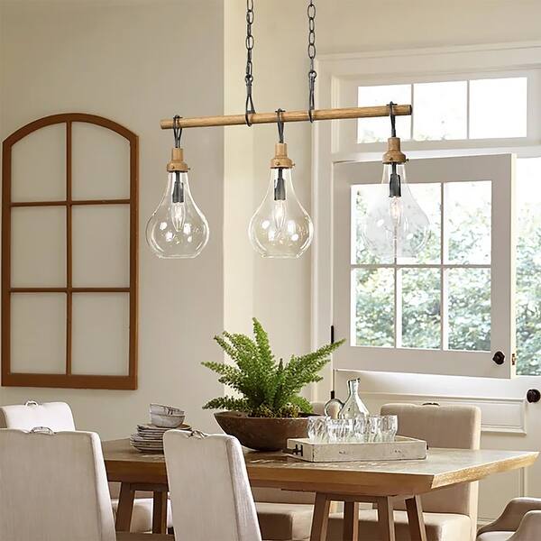Farmhouse Rustic 3-Light Metal Modern Linear Island Chandelier Dining ...