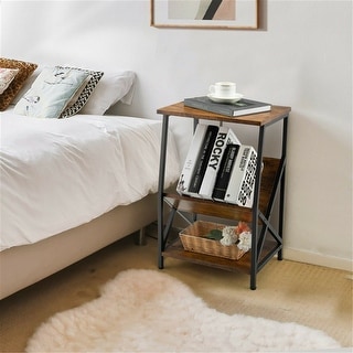 3-Tier Industrial Side Table with V Shaped Bookshelf for Living Room ...