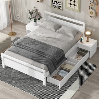 Elegant Design Full Size Platform Bed Wood Bed with 2 Bedside Tables ...