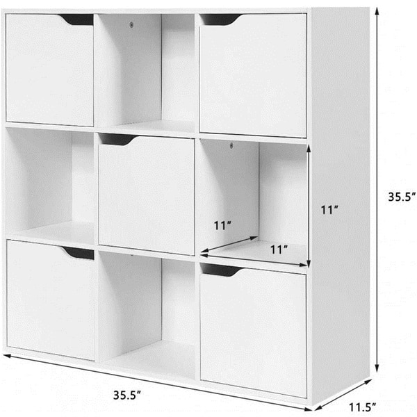 Free Standing 9 Cube Storage Wood Divider Bookcase White Bookcases ...