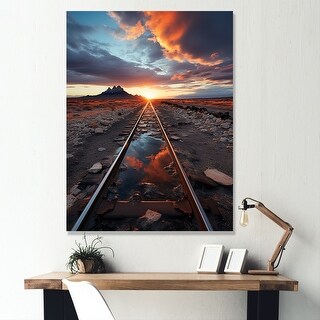 Designart "Railway Track In Sunset Landscape IV" Train Wall Art - Bed ...