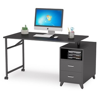 Reversible Computer Desk with Drawers and Cabinet, Rotating Home Office ...