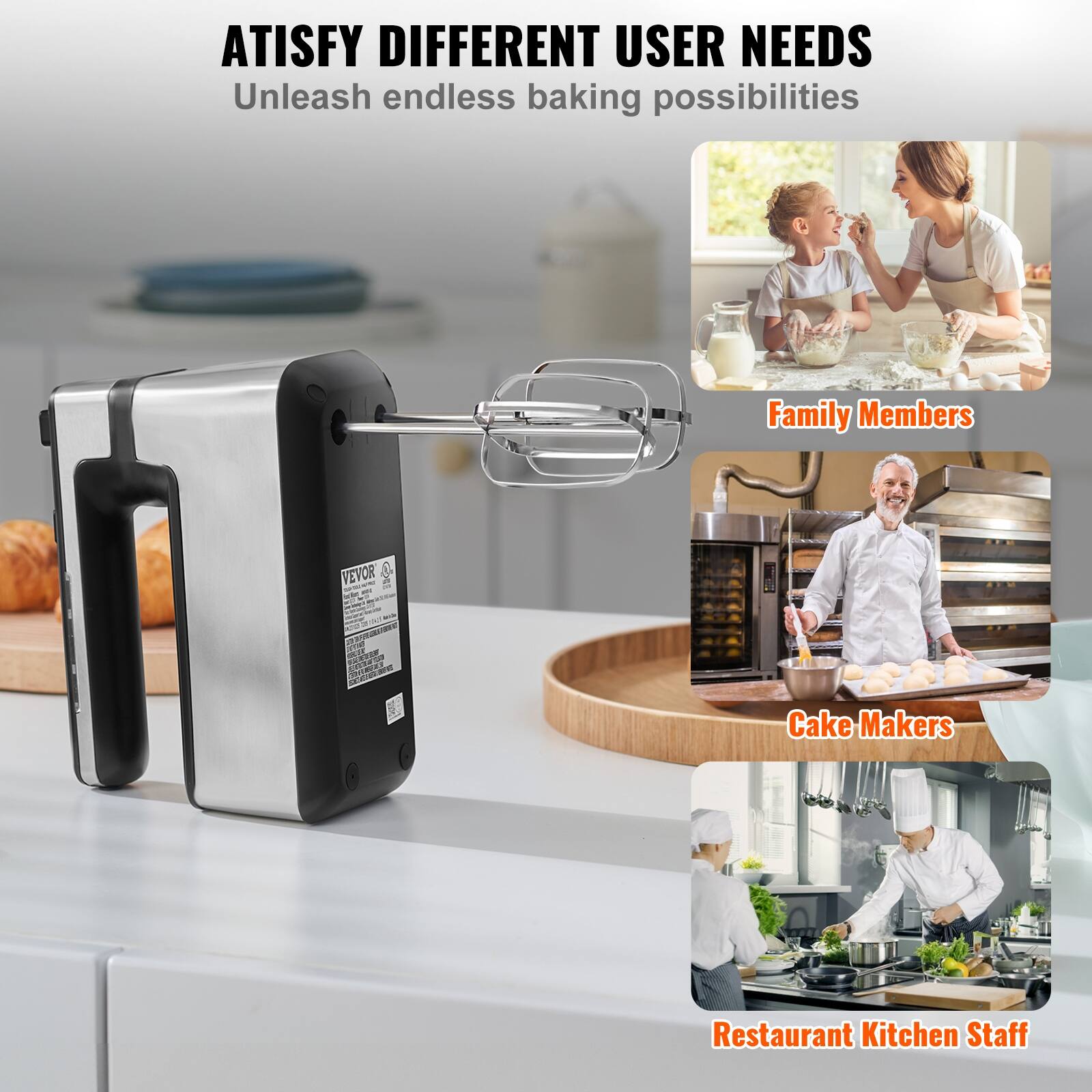 VEVOR Cordless Electric Hand Mixer,Continuously Variable Electric ...