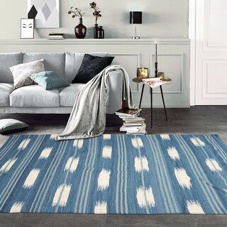 LoomBloom Hand Woven Contemporary Ikat Wool Blue Oriental Area Rug - 5 ...
