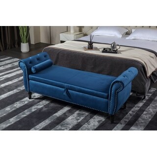 63" Velvet Storage Rectangular Sofa Stool with Buttons Tufted ...