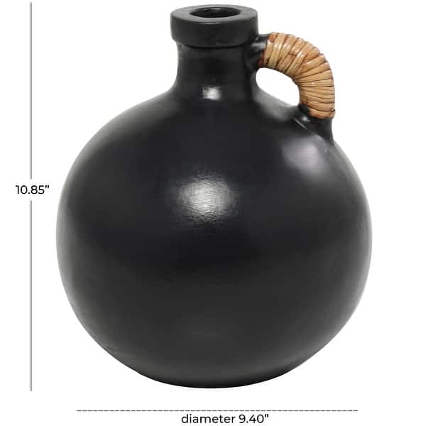 Stylish Black Ceramic Jug Inspired Vase with Rattan Wrapped Handle ...