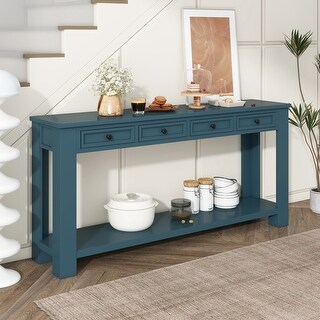 Dark Blue Console Table/Sofa Table with Storage Drawers and Bottom ...