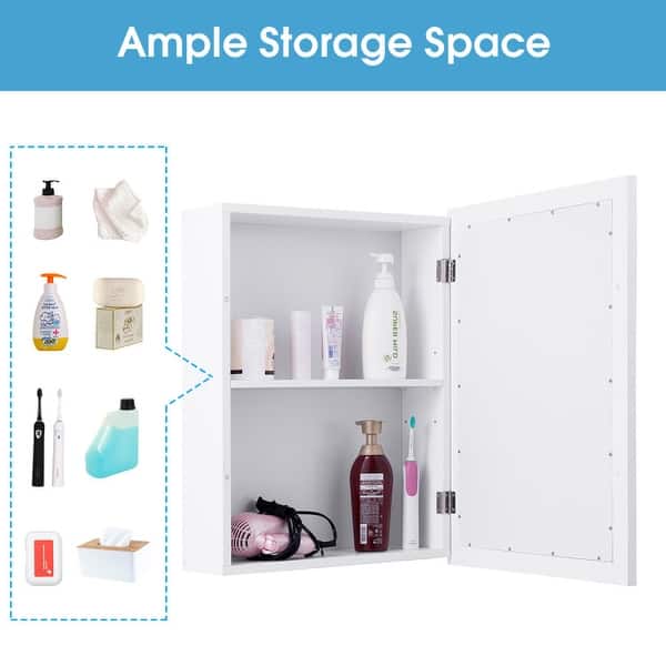 Wall Mounted Adjustable Medicine Storage Mirror Cabinet - 20" x 6" x 26 ...