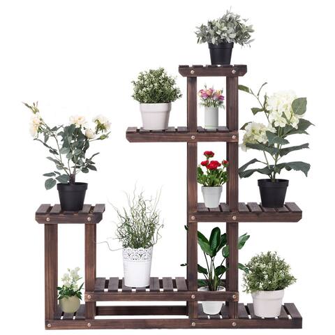 Costway Outdoor Wooden Plant Flower Display Stand 6 Wood Shelf Storage ...