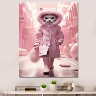 Designart "White Fashionista Cat In Pink Coat" Animals Cat Wall Art ...