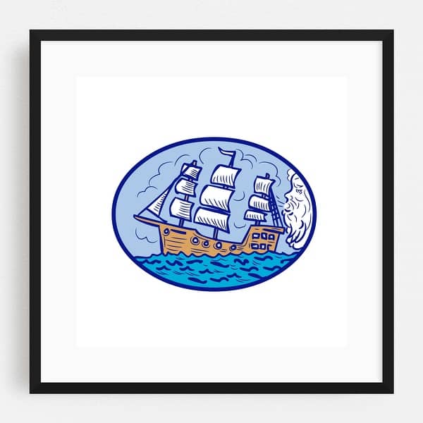 Boreas Blowing Sailing Ship Oval Drawing Digital Art Print/Poster - Bed ...