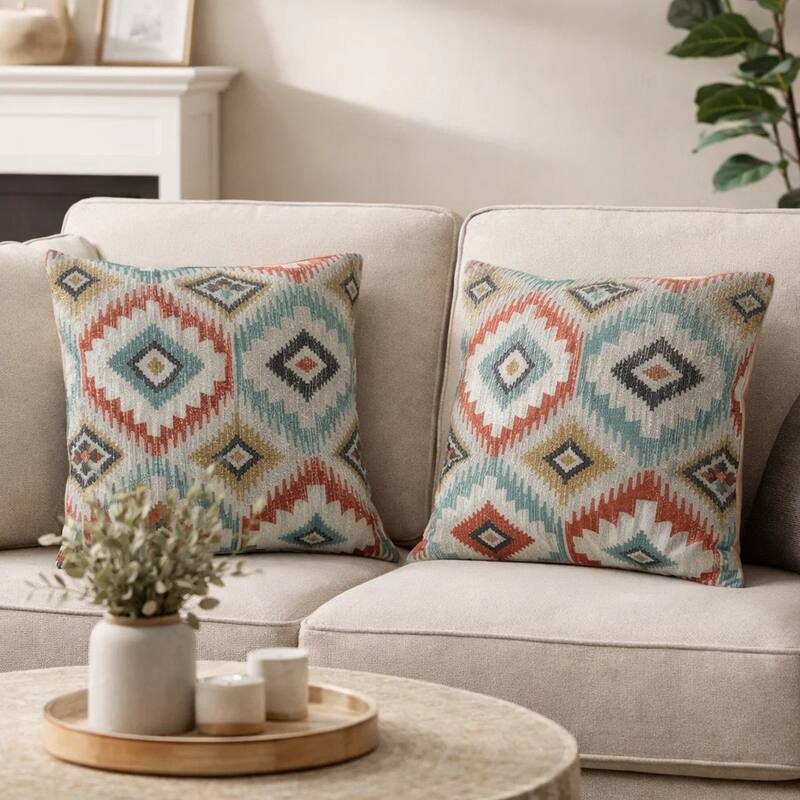 Contemporary Style Diamond Patterned Set of 2 Throw Pillows, Multicolor ...