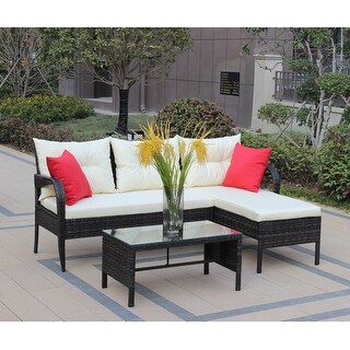Beige Wicker Rattan Patio Sectional Set with Coffee Table - Bed Bath ...