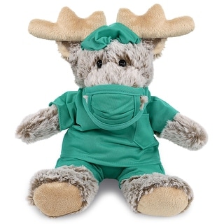 DolliBu Sitting Moose With Brown Hooded Sweater Doctor Plush Toy - 8 ...
