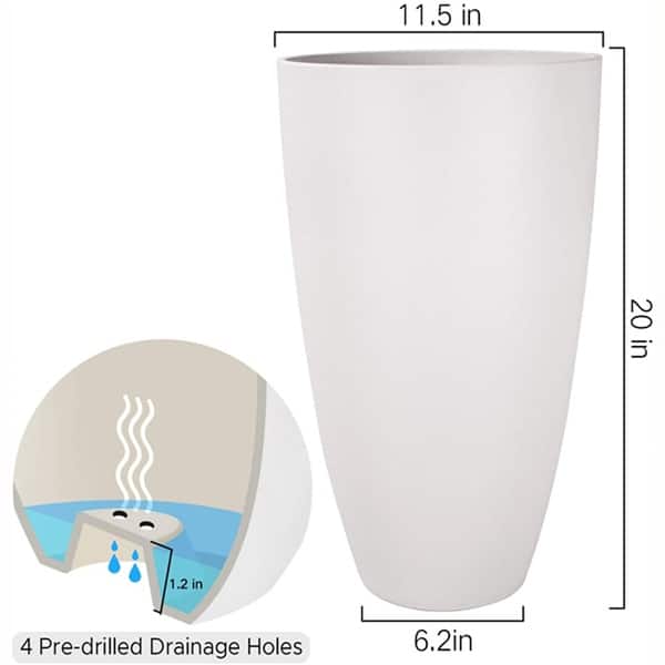 Tall Planters Outdoor Indoor - 20 inch Modern White Flower Pots with ...
