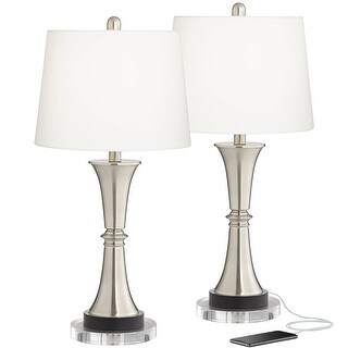 Modern Table Lamps Set of 2 Round Risers 27" Tall Nickel USB - 13" x 26 ...