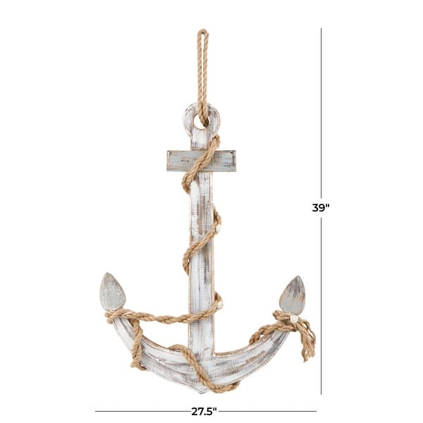 Brown Wood Handmade Anchor Home Wall Decor with Rope and Shell Accents ...