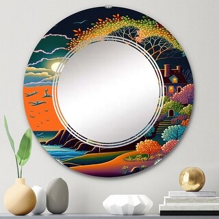 Designart 'Full Moon In Modern Vector Style I' Printed Modern Landscape ...