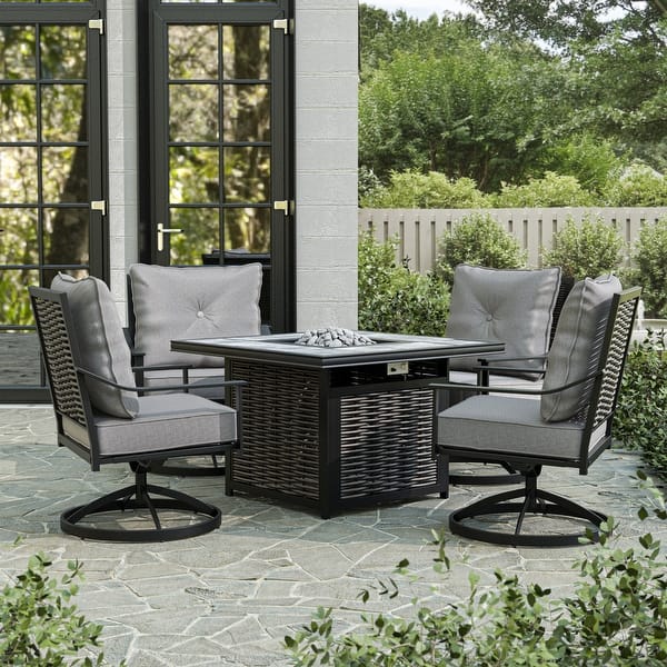 Segovia 5-piece 40in Patio Propane Fire Pit Set with Swivel Chairs ...