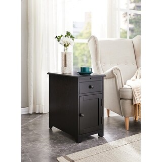 Sutton Side Table with Door and Drawer with Charging Station in Black - Bed Bath & Beyond - 32663705