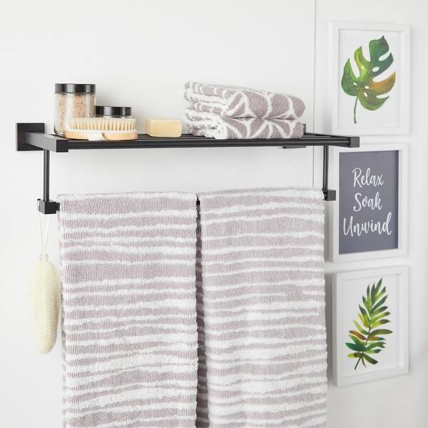 Matte Black Bathroom Towel Rack Shelf, Hanging Wall Mounted Decor (24 ...