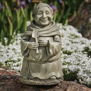 11.5" Gray Smiling Monk with a Shovel Outdoor Patio Garden Statue - Bed ...