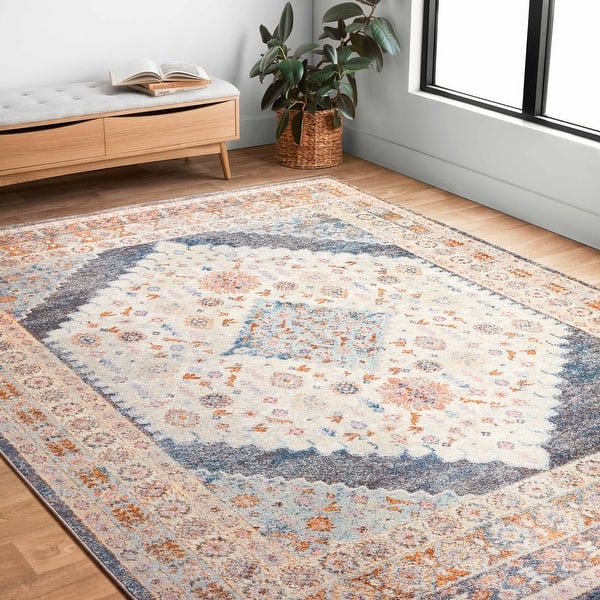 Alexander Home Jennifer Collection Diamond Border Distressed Area Rug ...