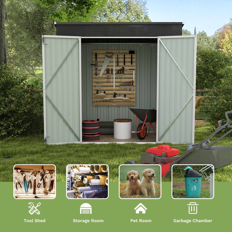 Patiowell 8' x 6' Outdoor Metal Storage Shed with Sloping Roof for ...