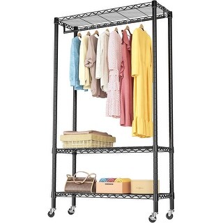 Rolling Garment Rack,Clothes Rack with 3 Tiers of Adjustable Shelving ...